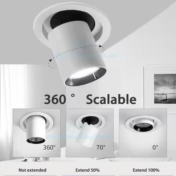 Quality Adjustasble Recessed LED Spotlights 10W 15W 25W 30W COB Retractable Downlight for sale