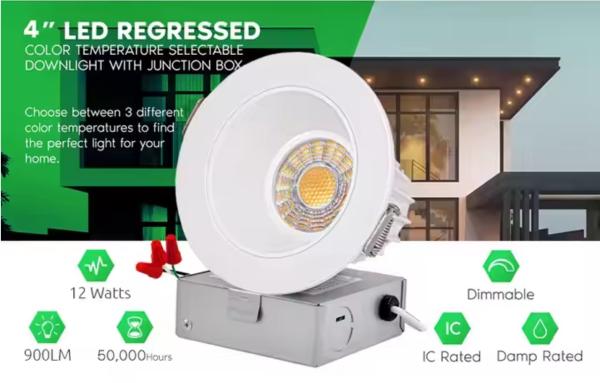 Quality 4 Inch 12W 3CCT Selectable LED Recessed Downlights Anti Glare IP44 For Hotel for sale