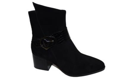China Black Suede Ankle Boots for Women – Chunky Heel with Crocodile Buckle Strap for sale