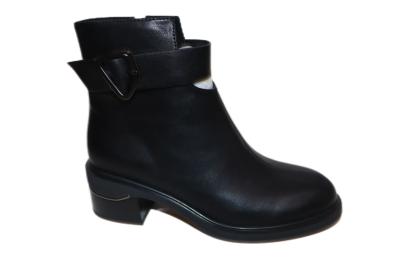 China Black Leather Ankle Boots for Women – Chunky Heel with Buckle Strap for sale