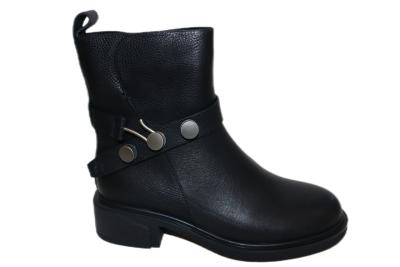 China Black Leather Ankle Boots for Women – Chunky Heel with Studded Strap Detail for sale