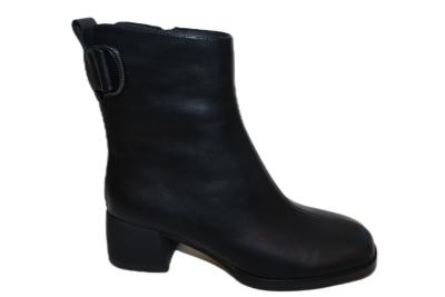 China  Women's Black Leather Ankle Boots with Back Buckle & Chunky Heel for sale