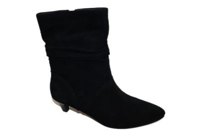 China Women's Black Suede Slouch Ankle Boots with Low Kitten Heel for sale