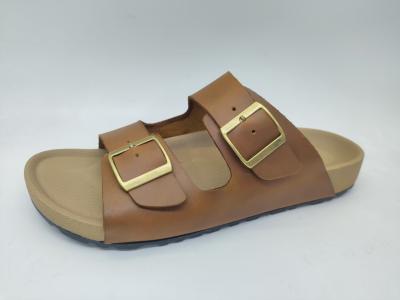 China Men Casual Double Buckle Slide Sandals Leather Flat Platform Open Toe Beach Slippers for sale
