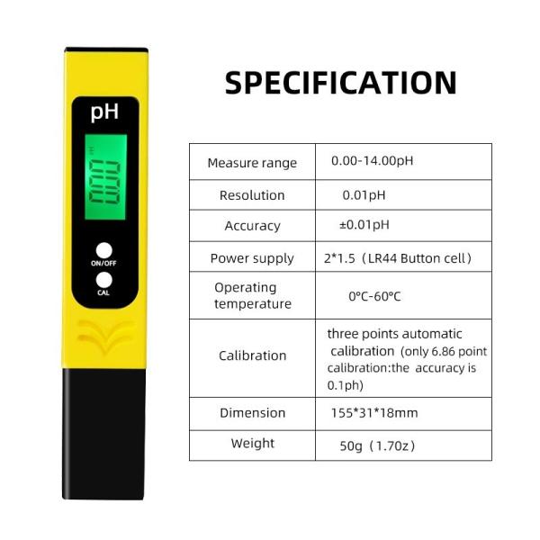 Quality Yellow LCD Digital PH Pen Water Tester Pocket Portable PH Meter Tester for Water for sale