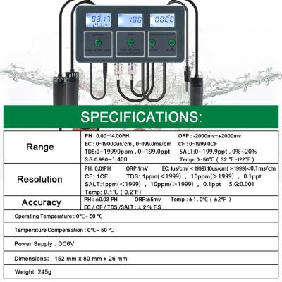 China Lab Pool Water Tester Tuya WiFi 8 in 1 Digital PH/TEMP/ORP/PPM/EC/SALT/S.G/CF Testing for sale