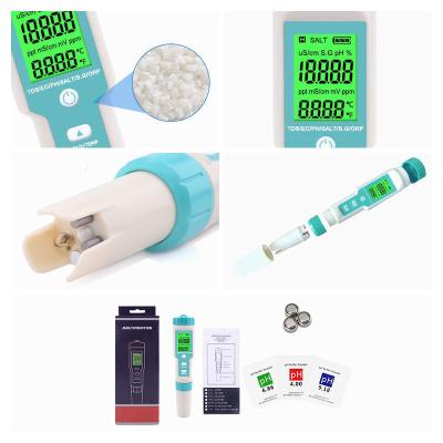 중국 2024 디지털 7 in 1 소금성 TDS 단위 pH/TDS/EC/TEMP 측정용 물 검사기 판매용