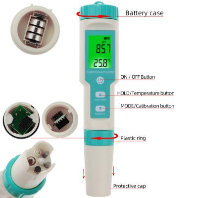 중국 2024 디지털 7 in 1 소금성 TDS 단위 pH/TDS/EC/TEMP 측정용 물 검사기 판매용