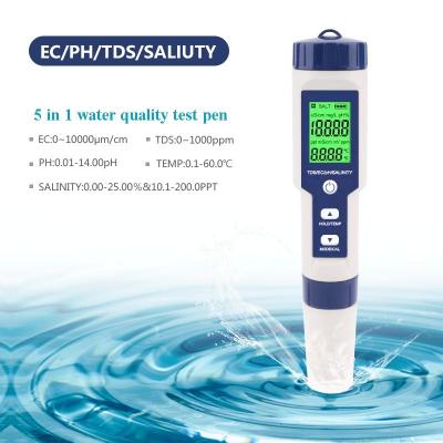 China 5 in 1 PH/Zoutgehalte/Temp/TDS/EC Testmeter TP16 Water Digitale Tester Ideale detector Te koop