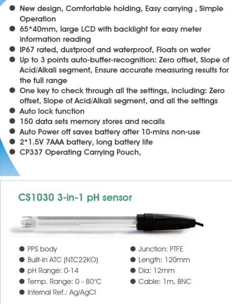 Quality Handheld Portable Digital ORP pH Meter with 65*40mm Multi-line LCD Backlight for sale