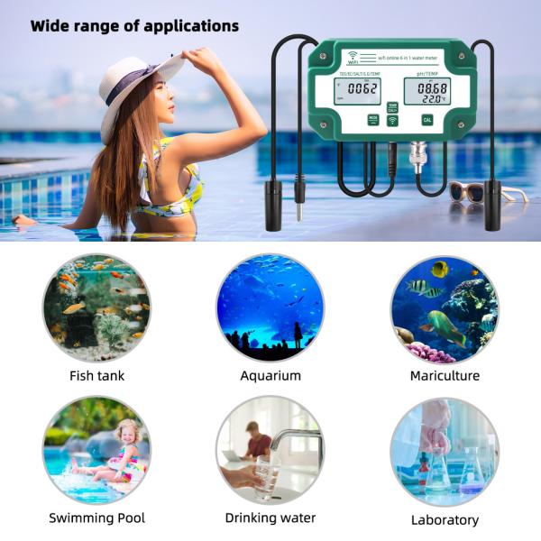 Quality 6-in-1 Wifi Water Tester for PH/EC/TDS/SALT/G.S/Temp Meter TUYA APP Online for sale