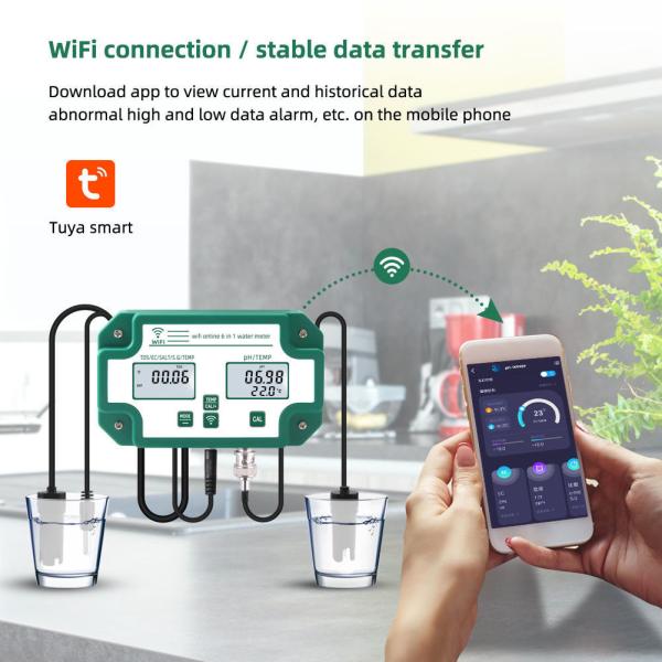 Quality 6-in-1 Wifi Water Tester for PH/EC/TDS/SALT/G.S/Temp Meter TUYA APP Online for sale