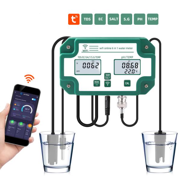 Quality 6-in-1 Wifi Water Tester for PH/EC/TDS/SALT/G.S/Temp Meter TUYA APP Online for sale