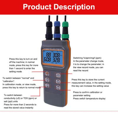 Cina Combo 5 in 1 PH/COND./D.O/TEMP Misuratore dell'acqua per stagno portatile per pesci aquaponica AZ86031 IP67 in vendita