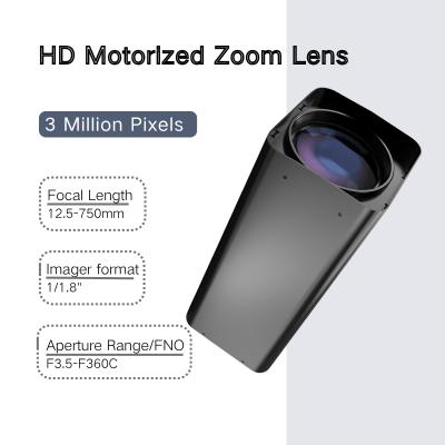 China HD Motorized Zoom Lens 3MP 12.5-750mm 60X C Mount F3.5-F360C DC Auto Iris Manual Focus Industrial Optical Component for sale