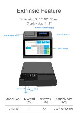Cina 11.6 pollici RK3566 CPU Android 11 Windows 10 True Flat All-in-One Sistema POS Capacitivo in vendita