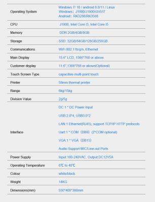 China DC/USB/LAN/Uart/Vga/Audio Interface POS Scale com função de pesagem de impressora e balança à venda