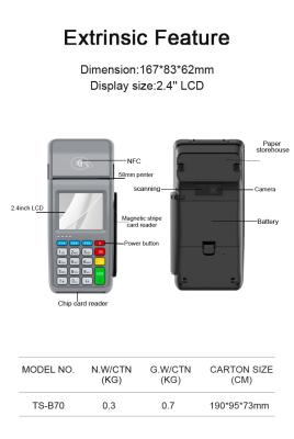 Cina Sistema Linux Wireless Smart POS Terminal di pagamento mobile da 2,4 pollici Nero in vendita