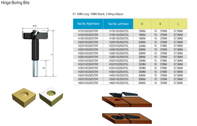 TCT Wood Working Hinge Boring Bit technical diagram