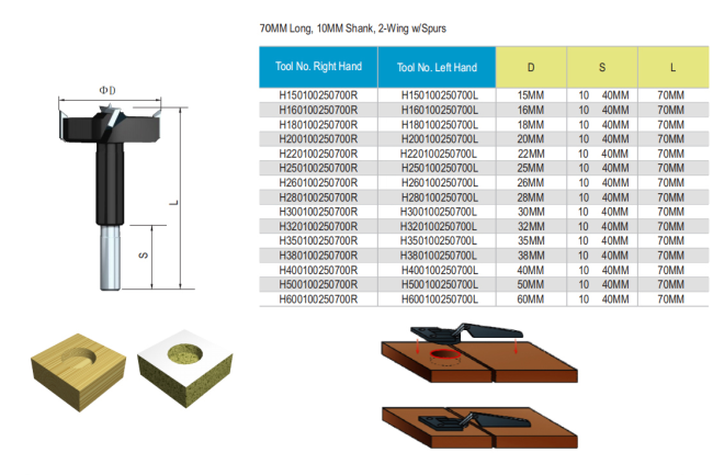 TCT Wood Working Hinge Boring Bit dimensional drawing