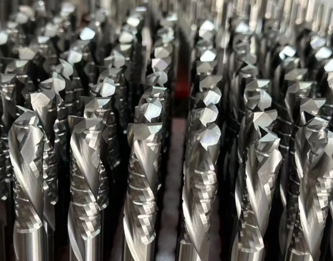Close-up view of Solid Carbide Spiral Router Bit showing detailed cutting edges