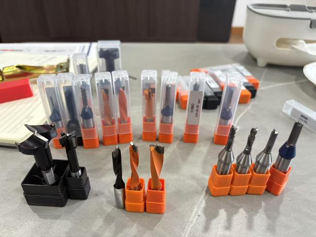 Solid Carbide Spiral Router Bit in use on wood material