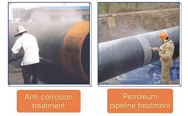 Close-up of sandblasting nozzle in use