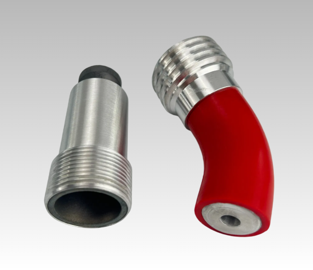 Banana curved boron carbide sandblasting nozzle with metal jacket
