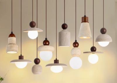 China Yellow travertine wooden pendant lamp bedroom for home decorator interior stone pendant lamp for sale