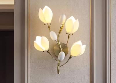 China Hotel Elegant Magnolia Flower Ceramic Wall Bowl Sconce Light for sale