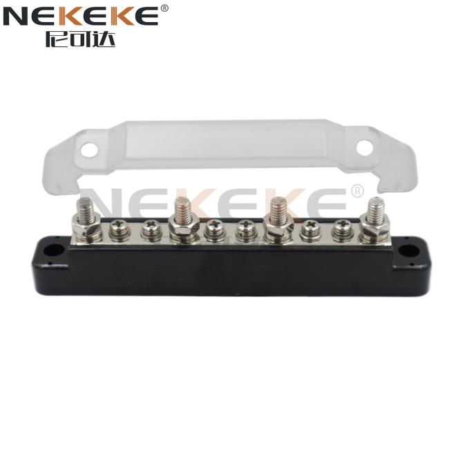 Marine bus bar power distribution block showing terminal connections