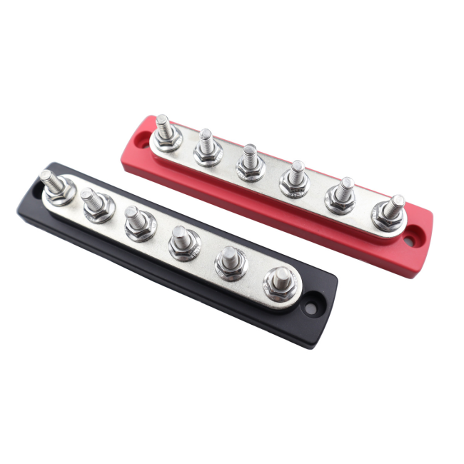 6 Stud Heavy Duty Ground Electrical Busbar - Front View