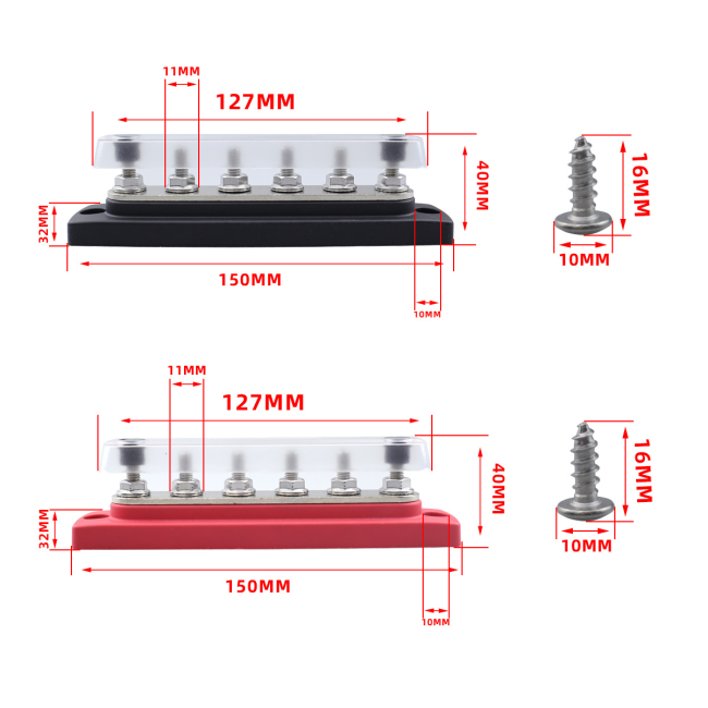 6 Stud Heavy Duty Ground Electrical Busbar - Side View