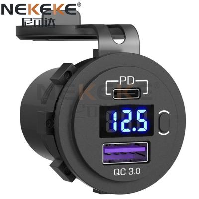 China Waterproof QC3.0 Type C Power Socket Dual USB Car Charger Socket with ON OFF Switch for sale