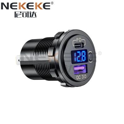 China Waterproof QC3.0 Type C Power Socket Dual USB Car Charger Socket with ON OFF Switch for sale