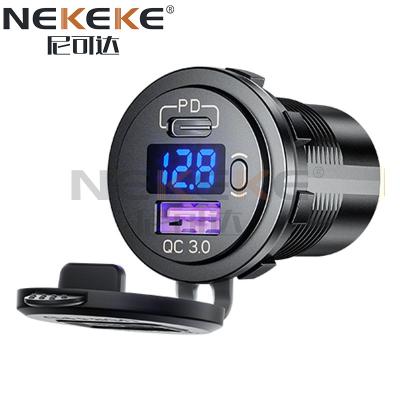 China Waterproof QC3.0 Type C Power Socket Dual USB Car Charger Socket with ON OFF Switch for sale
