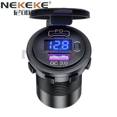 China Waterproof QC3.0 Type C Power Socket Dual USB Car Charger Socket with ON OFF Switch for sale