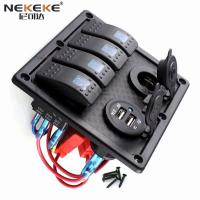 Quality 4 Gang Waterproof Rocker Switch Panel Box Dual USB Socket Mixing Panel For Boat for sale