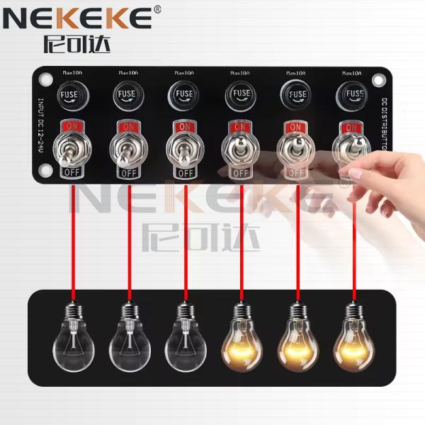 Quality Waterproof 6 Gang Marine Rocker Switch Panel Metal Toggle Switch Panel DC12V for sale