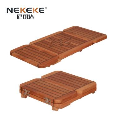 China Tapa de mesa plegable rectangular de teca para barco con incrustación de estrella para yate y autocaravana en venta