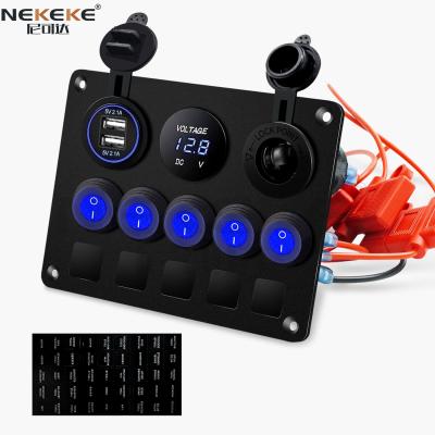 China 5 Gang Marine Switch Panel IP65 Waterproof with 20A DC Overload Protection and Aluminum Construction for sale