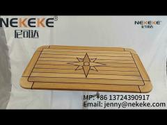rectangular marine teak table top with star inlay round corners