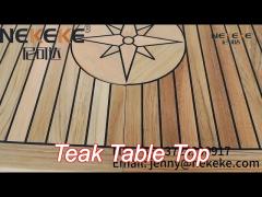 barrel folding teak table top with star inlay for boats and yachts