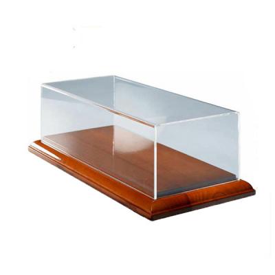 China Counter top clear acrylic display stand box with wood base for sale
