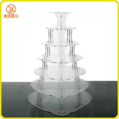 China customized heart shape 7 tiers clear acrylic cake display for birthday party for sale