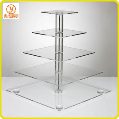 China customized square shape 5 tiers clear acrylic cake display for birthday party for sale