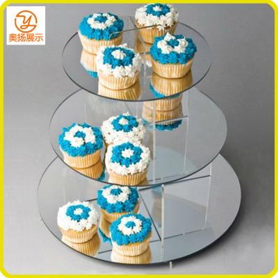 China customized round shape 3 tiers clear acrylic cupcake display for birthday party for sale