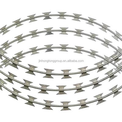 China Gegalvaniseerde scheerdraad Staal Concertina draad voor beveiligingsbescherming Kruis scheerdraad Type BTO-12 BTO-15 BTO-22 BTO-30 BTO-65 Te koop