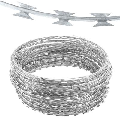 China Stacheldraht Spirale Kreuz Rasierer Typ und rostfeste Eisendraht Material mit 1,5-3cm Barbellänge zu verkaufen
