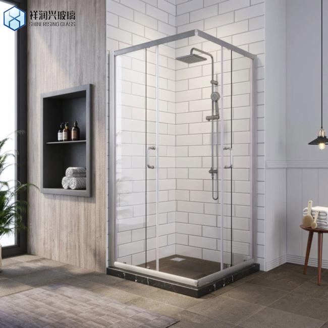 Bevel Edge Glass Corner Shelf Shower Room Door Tempered Glass Partition for Bathroom Shower Enclosure Room Pull Handle